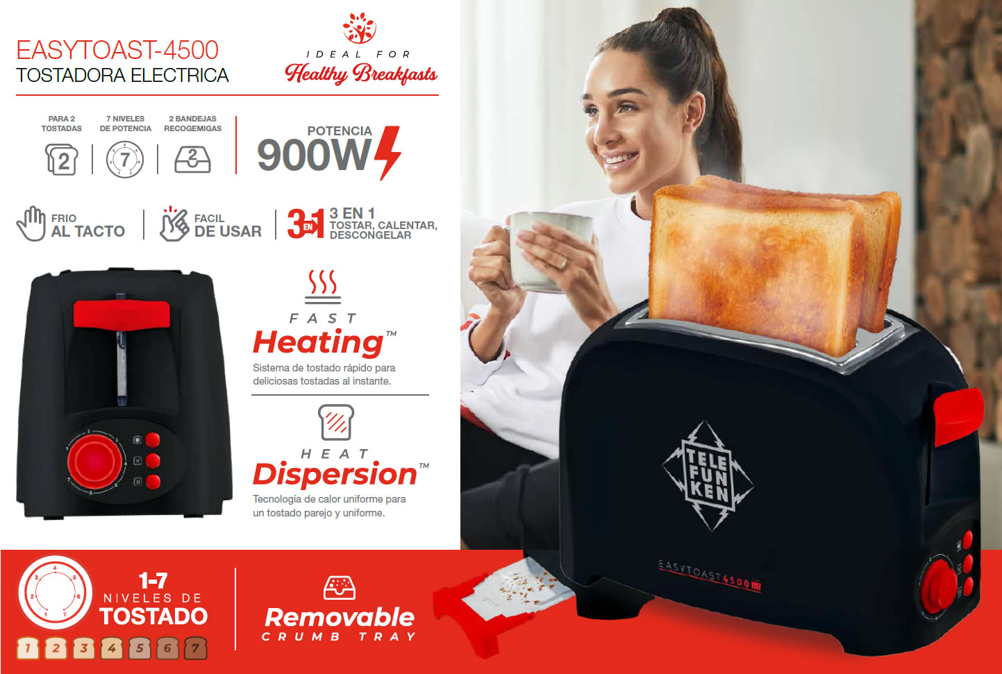 Tostadora EasyToast-4500 | 7 Niveles de Tostado